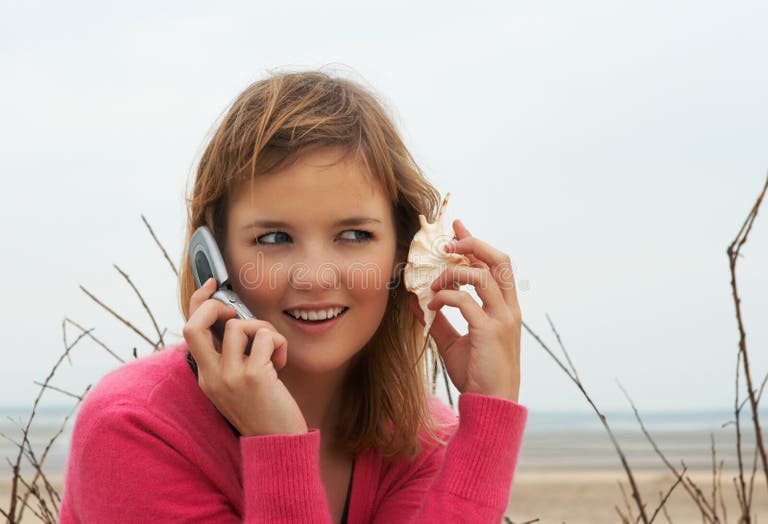 Shell phone stock photo. Image of relaxing, laugh, calling - 4842746