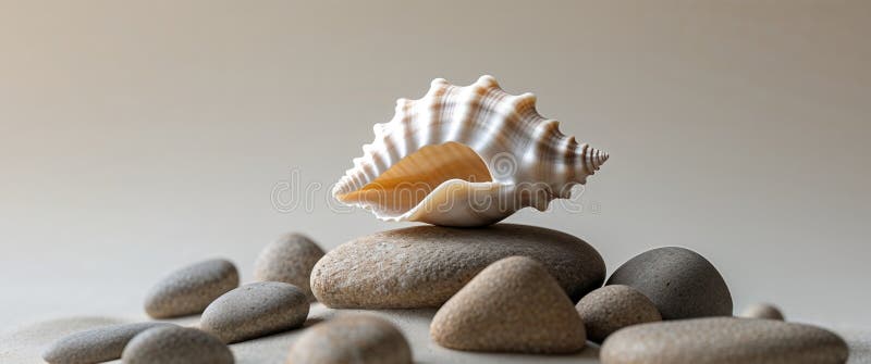 A Shell is Placed on Top of a Pile of Rocks Stock Image - Image of ...