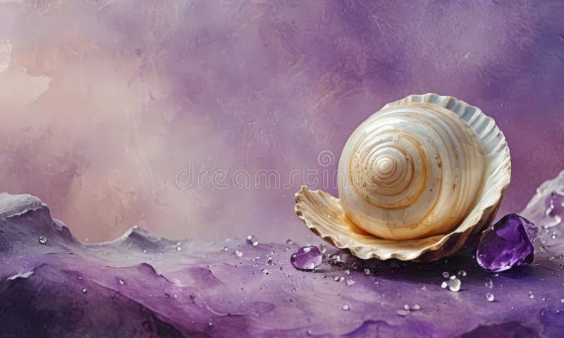 Shell on purple surface stock illustration. Illustration of artwork ...