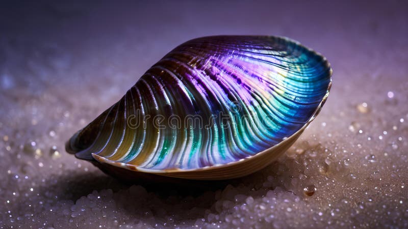 A Shell with a Rainbow Pattern on it. the Shell is on a Sandy Beach ...