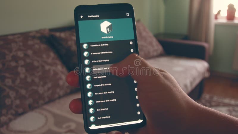 Shell Scripting Information Guide on Mobile Phone Screen. Stock Video ...