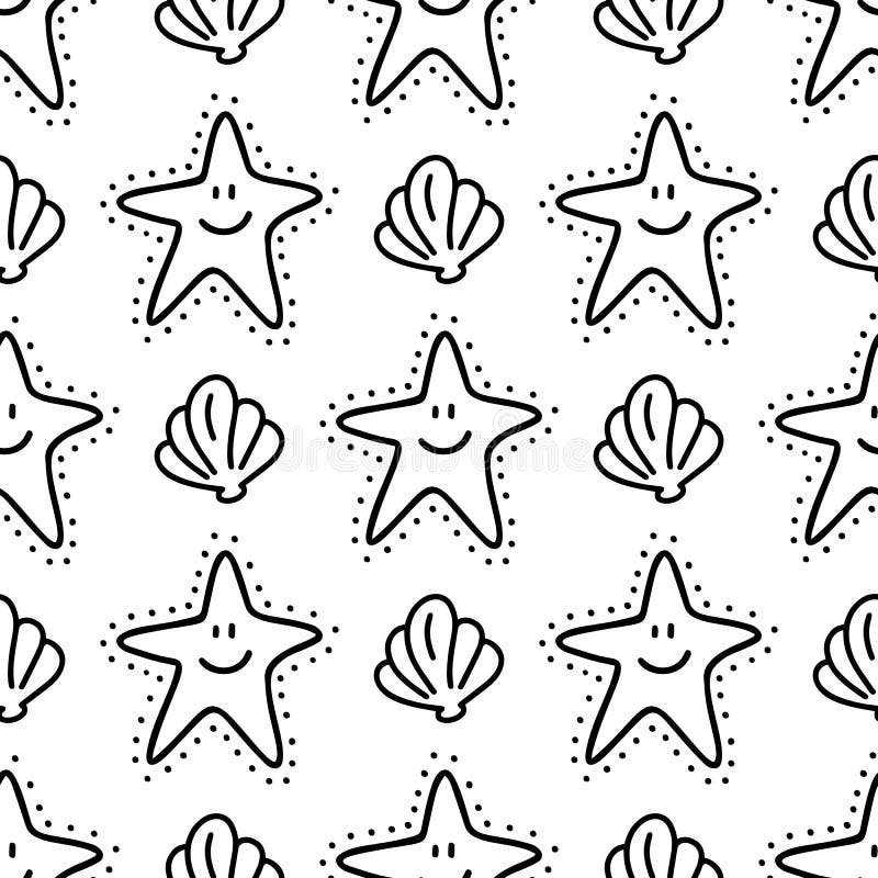 Sea Star Doodle Hand Drawn Seamless Pattern Stock Vector - Illustration ...