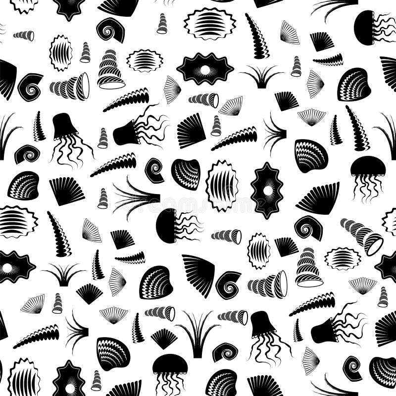 Sea Shell Silhouette Seamless Pattern Stock Vector - Illustration of ...