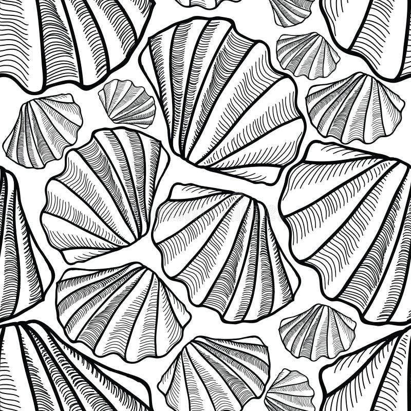 Sea shell seamless pattern stock vector. Illustration of black - 26958426
