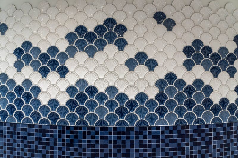 Shell Shaped Blue and White Tiles Stock Photo - Image of tiles, pattern ...