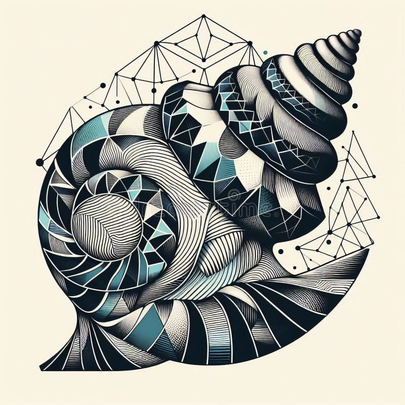 Shell Shapes Stylized with Geometric Lines and Facets Combining Stock ...