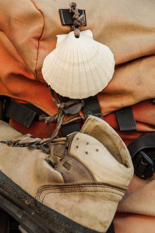Shell and Shoe on a Backpack Stock Photo - Image of compostela, shoe ...