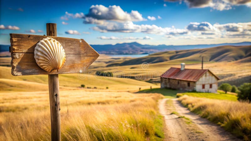 Shell Signpost in a Rural Argentinian Landscape: Rustic Charm ...