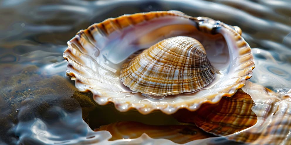 A Shell is Sitting in the Water with Ripples Stock Photo - Image of ...