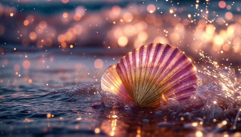 Shell in the Splashes of Sea Waves. a Pair of Beautiful Shells in the ...
