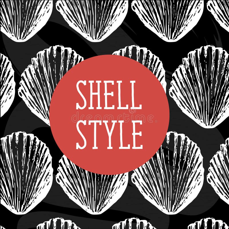 Shell Style Vector Pattern Brush Black Illustration Sea Sun Stock ...