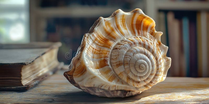 Shell on Wooden Table stock image. Image of design, furniture - 381726401