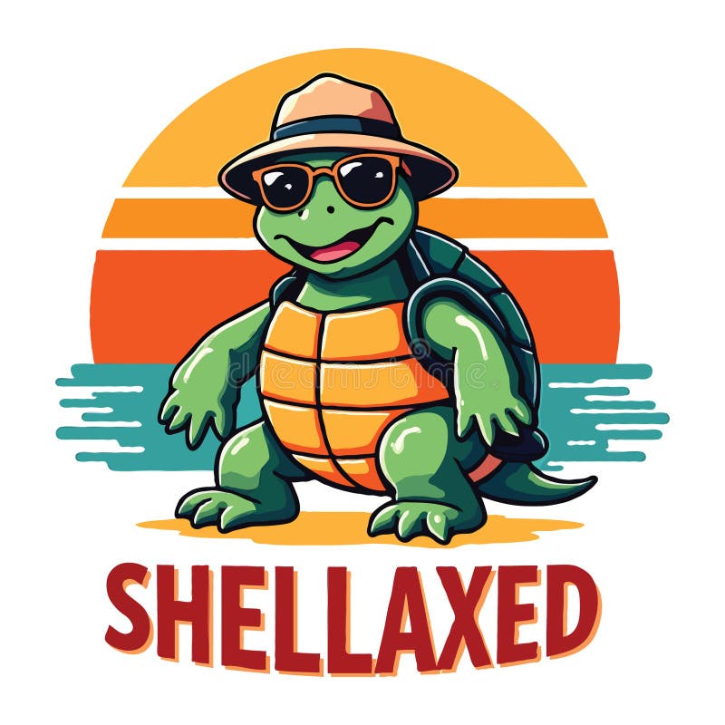 Shellaxed Turtle Cartoon â€ Cool Beach Vector Illustration Stock Vector ...