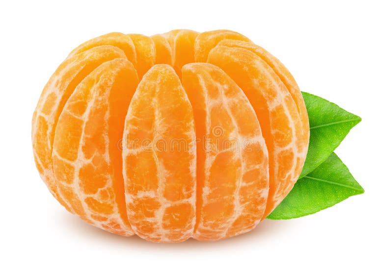 Shelled Mandarin with Leaf Isolated on White Background Stock Image ...