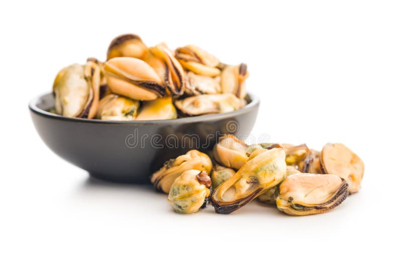 Shelled Mussels Meat in Bowl Isolated on White Background Stock Image ...