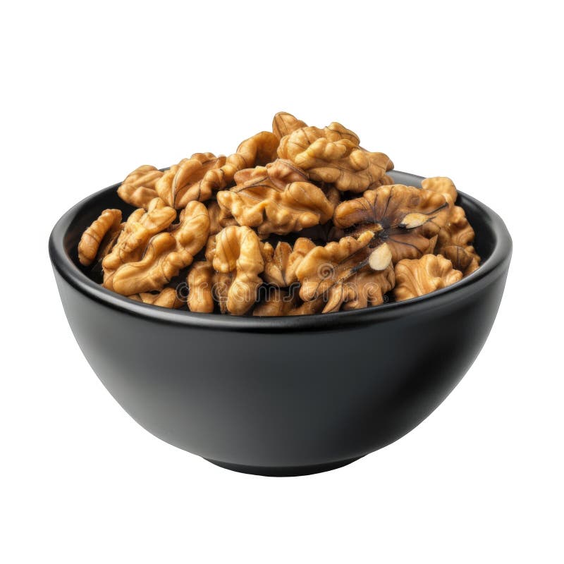 Shelled Walnuts in a Black Bowl Stock Illustration - Illustration of ...