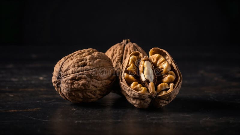 Shelled Walnuts without Shell on a Dark Background Stock Illustration ...