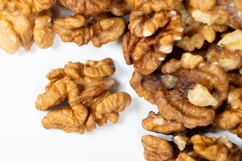 Shelled Walnuts on a White Background Close-up Stock Photo - Image of ...