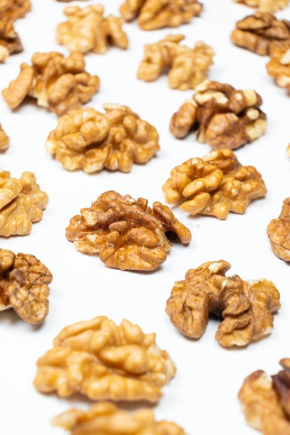 Shelled Walnuts on a White Background Close-up Stock Photo - Image of ...