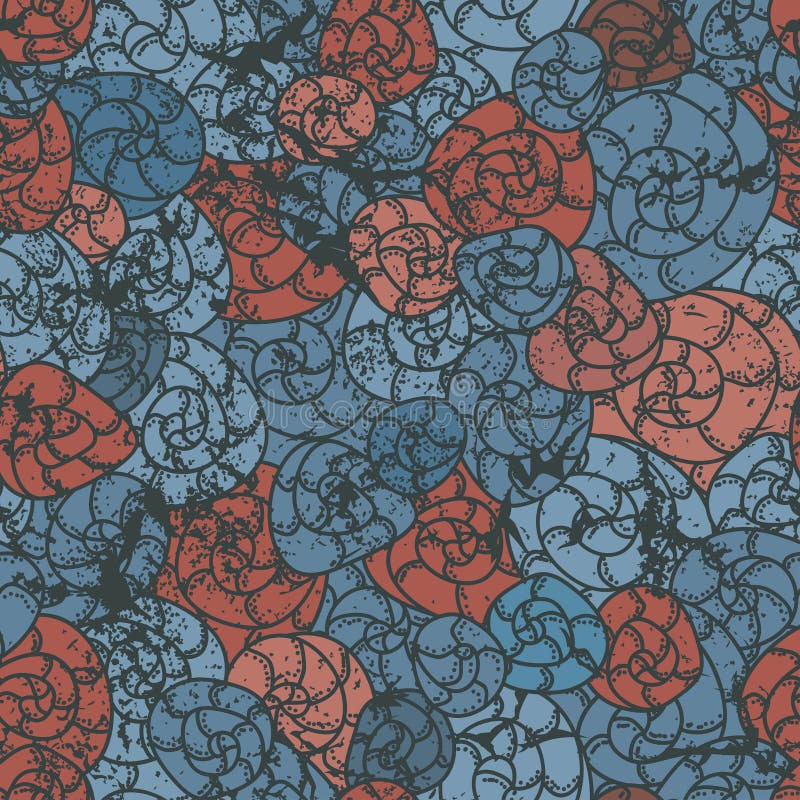 Shellfish-curls Seamless Pattern, Red and Turquoise. Vector ...