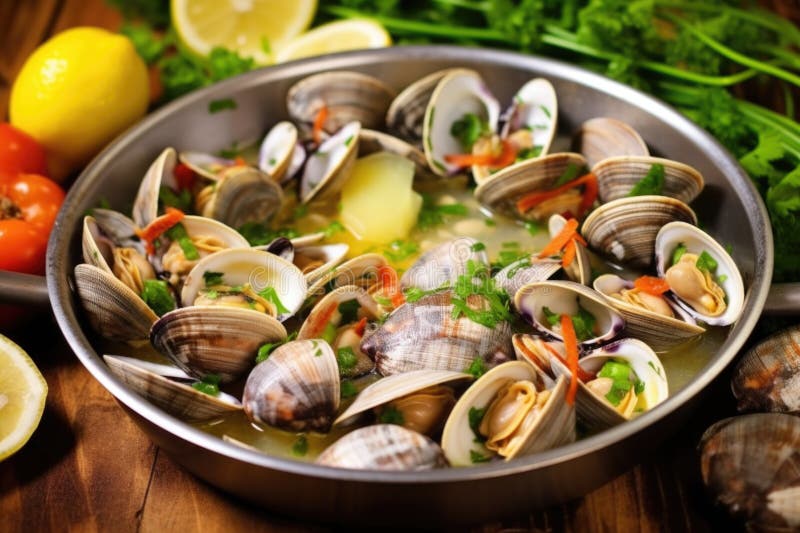 A Shellfish with Homemade Garlic Marinade Being Prepared in a Pan Stock ...