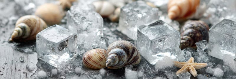 Shellfish Ice Scattered Cubes Empty Space Presentation Stock Photos ...