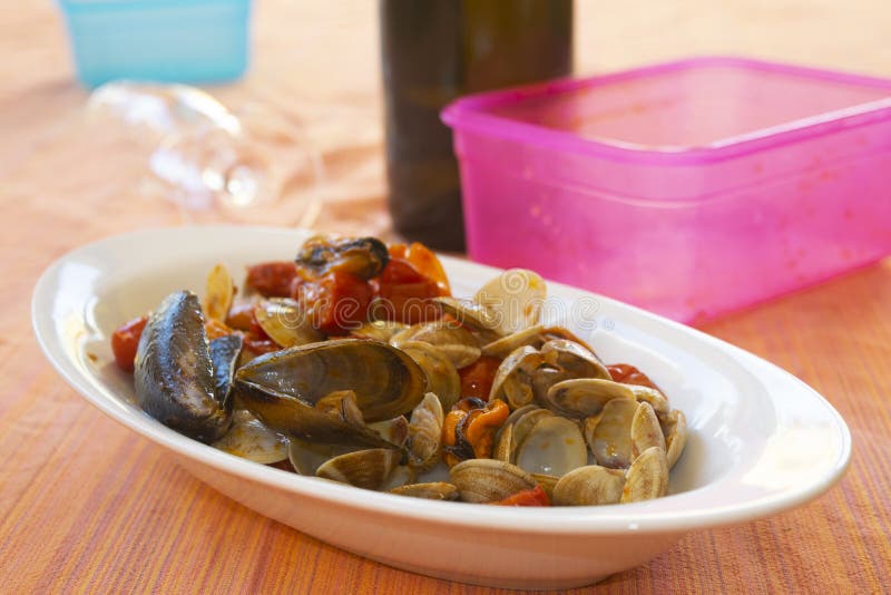 Shellfish and Seafood Saute Stock Photo - Image of mussels, prawns ...