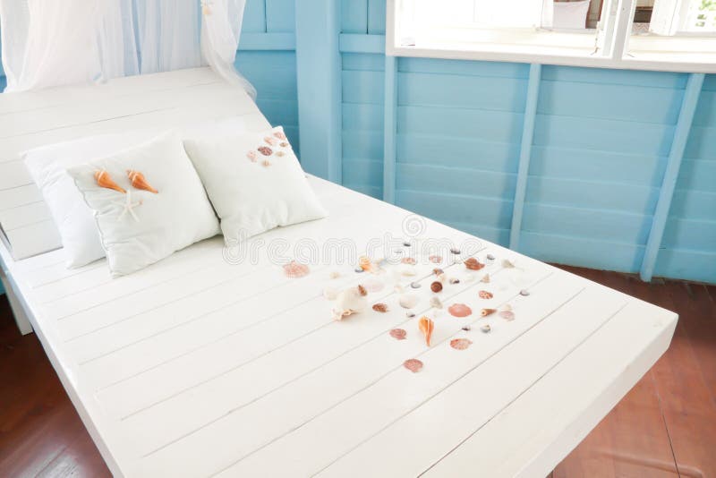 Shellfish with White Pillow on the Bed Stock Photo - Image of pattern ...
