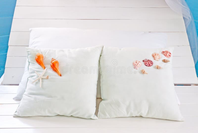 Shellfish with White Pillow on the Bed Stock Image - Image of object ...