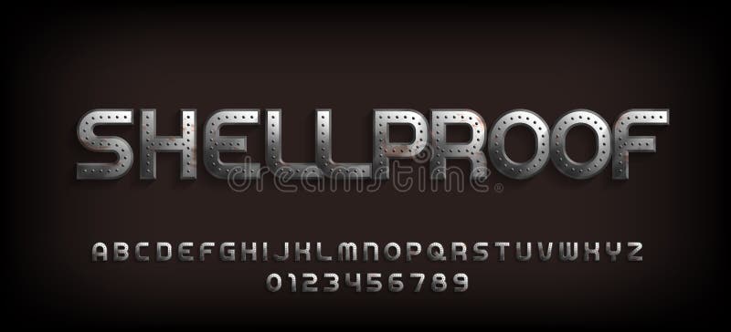 Shellproof Alphabet Font. Rusty Metal Letters and Numbers with Rivets ...