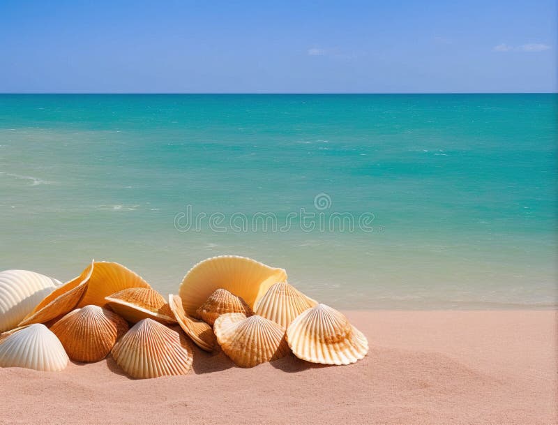 Shells on the beach stock illustration. Illustration of sandy - 265290413