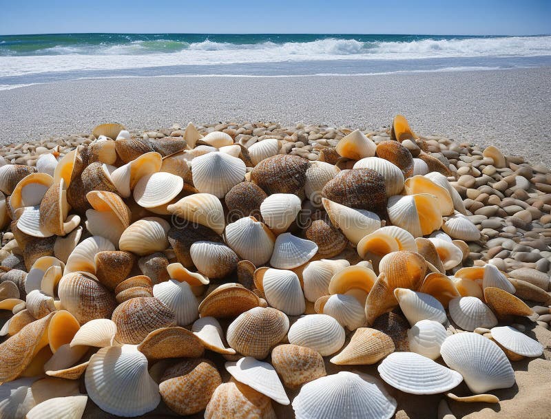 Shells on the beach stock illustration. Illustration of beach - 265290495