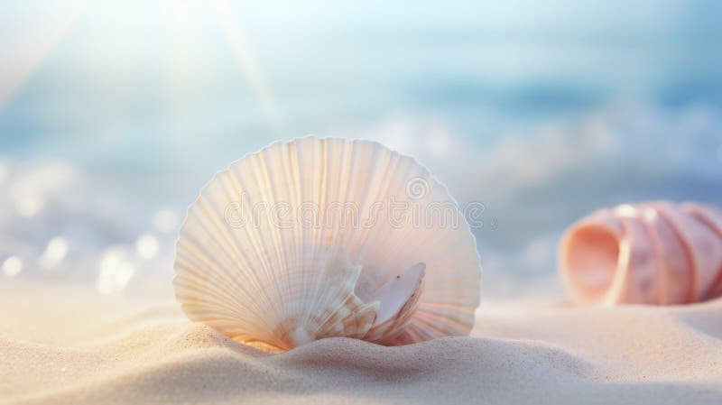 Shells on the Beach with the Sun Shining through, AI Stock Illustration ...