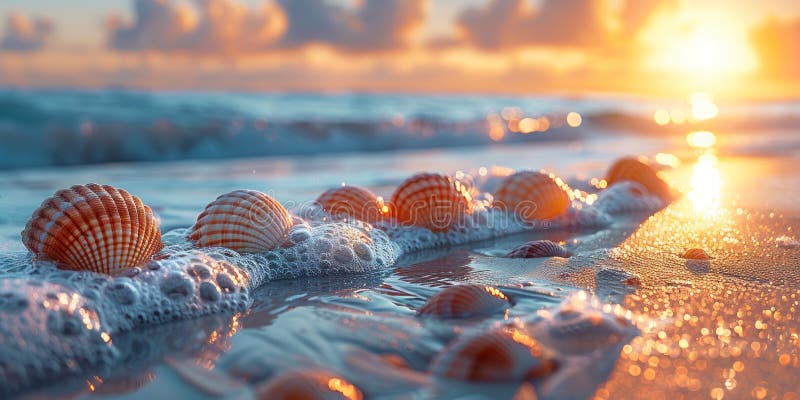 Shells on the Beach at Sunset Stock Image - Image of beach, ocean ...
