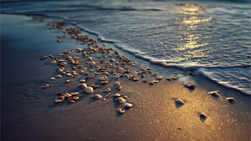 Shells Dotting Tide Edge Like Punctuation Marks Gold Sunlight ...