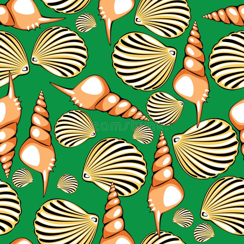 Shells on Green Seamless Illustration Stock Vector - Illustration of ...
