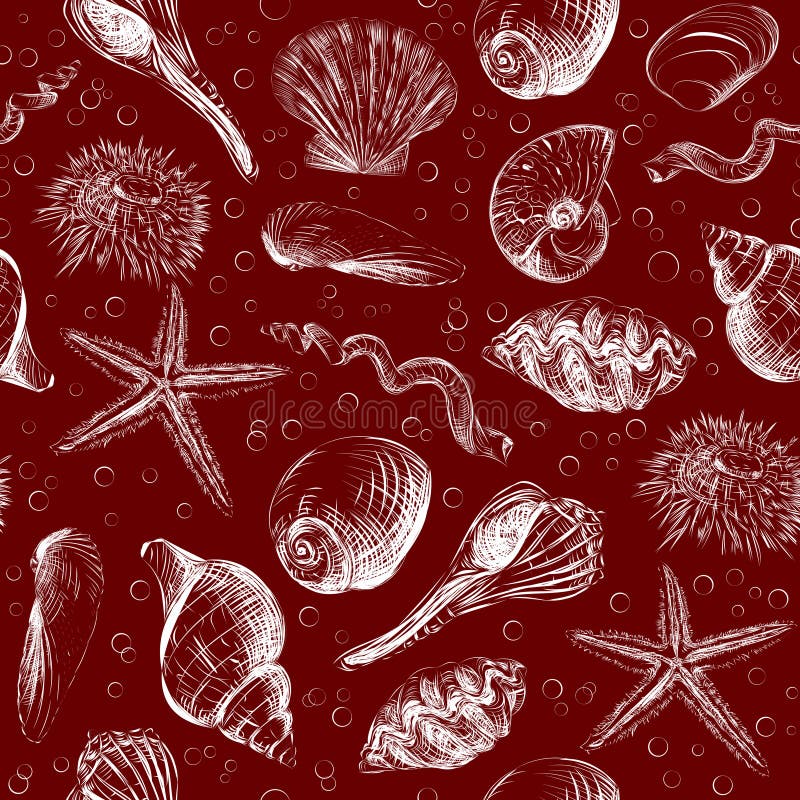Shells Hand-painted Seamless Pattern. Hand Drawn Vector Illustration ...