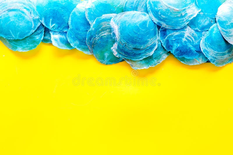 Shells Pattern for Design of Blog on Yellow Background Top View Mock Up ...