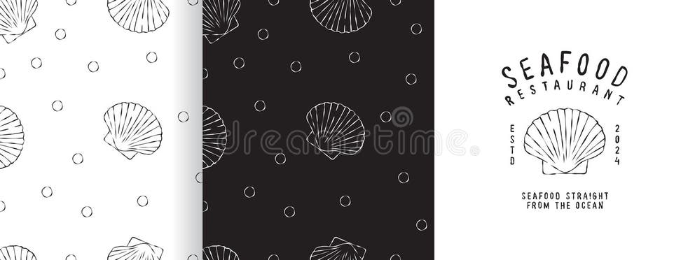 Shells Patterns. Seafood Sketch. Scallop White and Black Pattern Stock ...