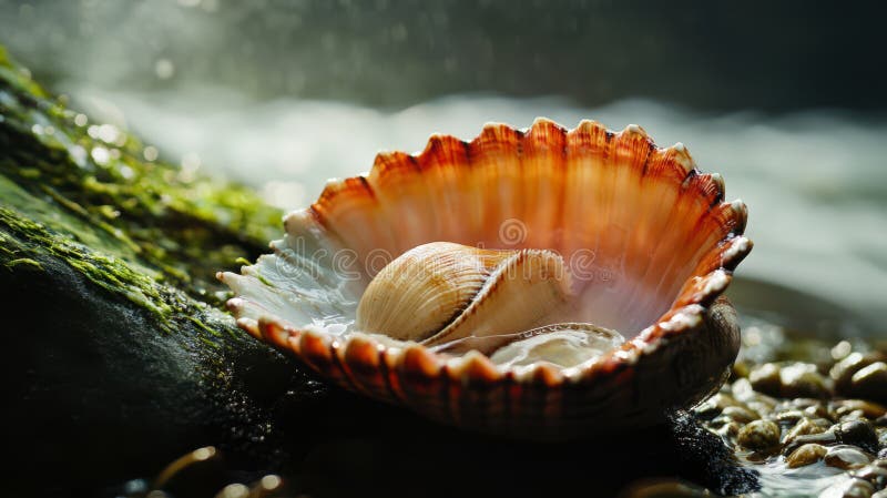 Shells Resting on a Tide Pool with Sunlight Filtering through Water ...