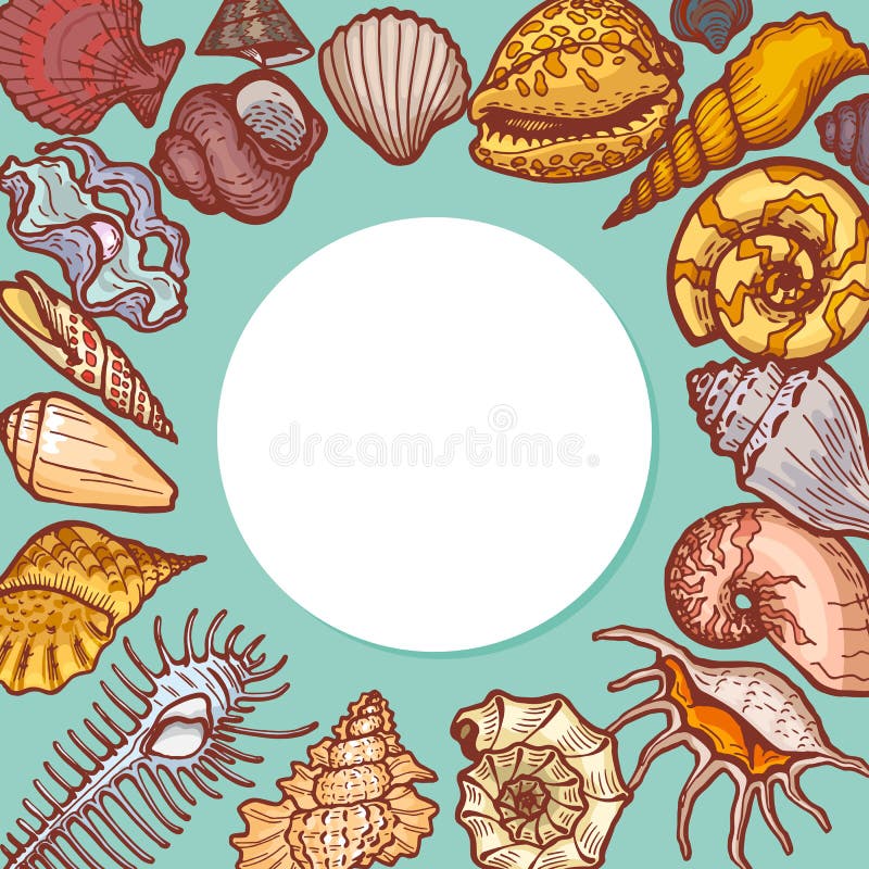 Seashell Round Icon Concept Isolated on Blue, Cartoon Vector ...