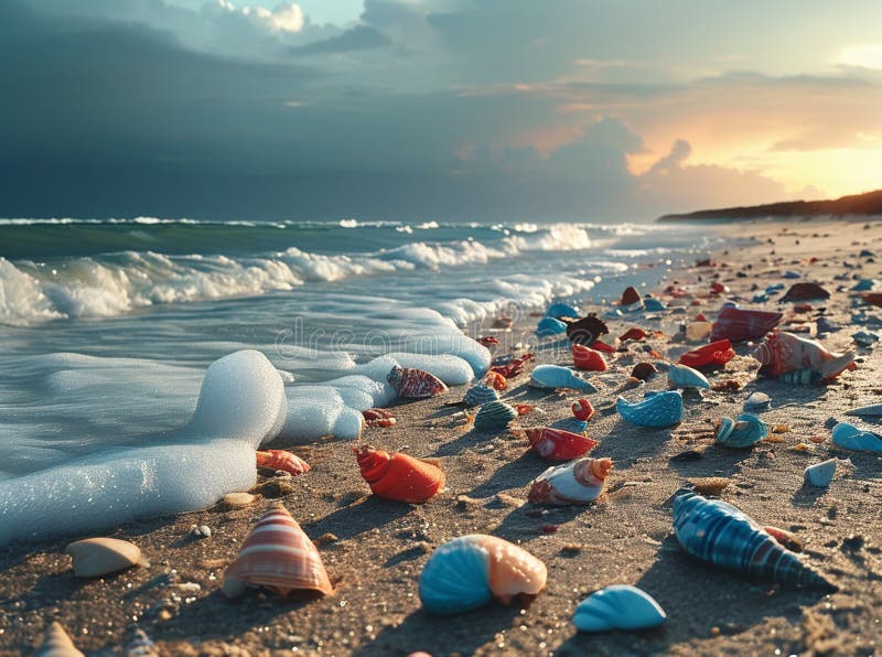 Shells on the Sand of the Azov Sea in the Summer in Russia Against the ...