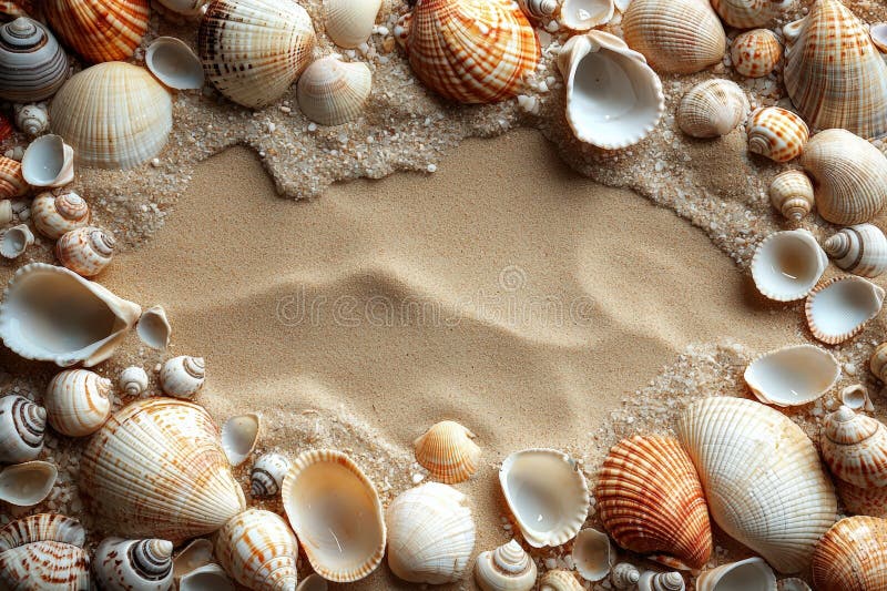 Shells and Sea Sand Create Serene Beach Scene, Evoking Tranquility and ...
