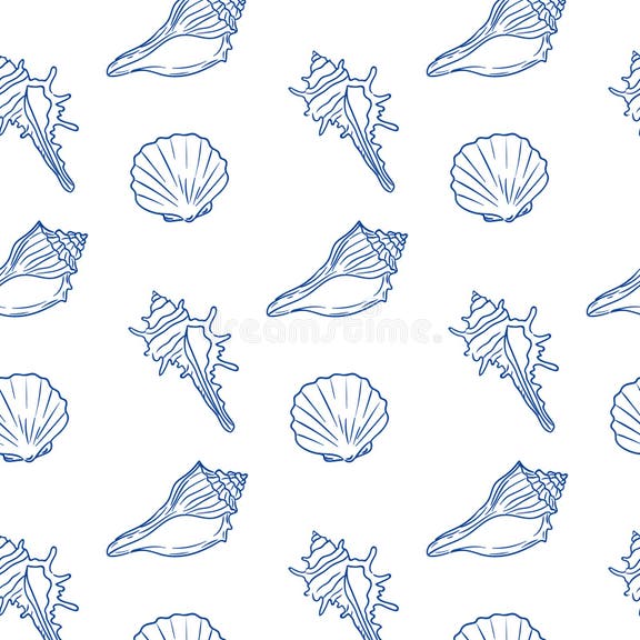 Shells in a Simple Repeating Pattern on a White Background for Beach ...