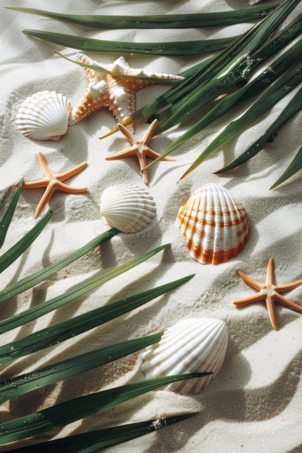Shells and Starfish Scattered on a Sandy Beach, Suitable for Beach ...