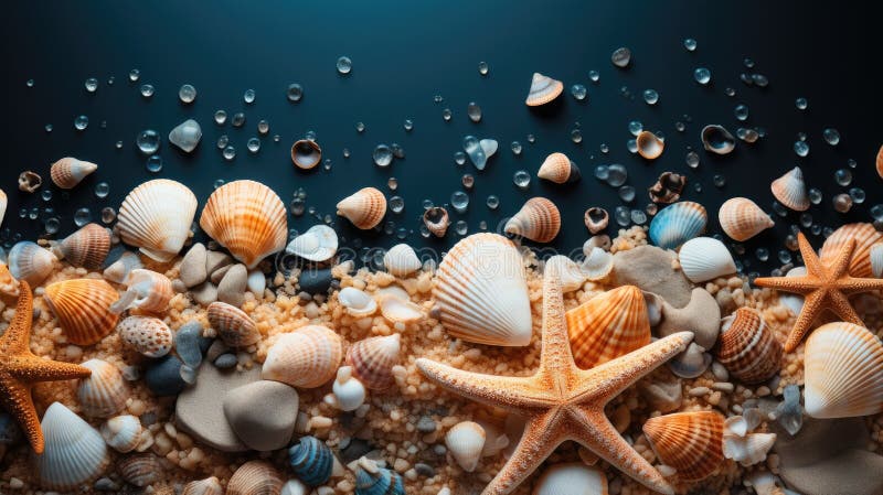 Shells and Stars on Sand Near Sea, Beach Vacation Concept Stock ...