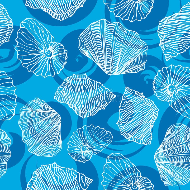 Shells and Waves Curls. Seamless Vector Pattern. Stock Vector ...