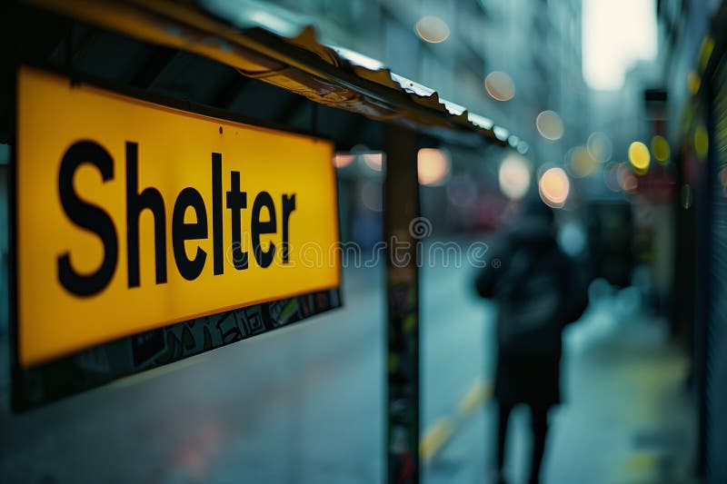 Shelter Sign Hanging in Urban Setting Stock Photo - Image of blurred ...