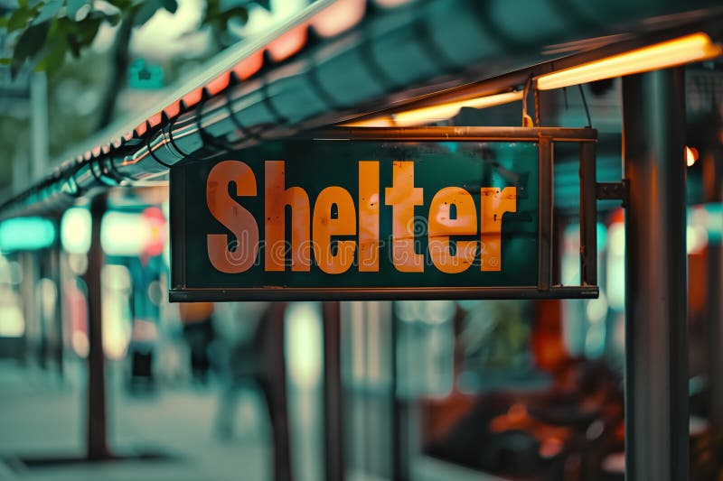Shelter Sign Hanging in Urban Setting Stock Illustration - Illustration ...
