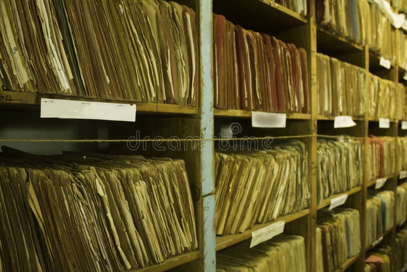 Shelves of Ageing Paper File Records Stock Image - Image of lost, stack ...